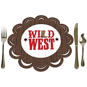 Big Dot of Happiness Western Hoedown - Wild West Cowboy Party Round Table Decorations - Paper Chargers - Place Setting for 12