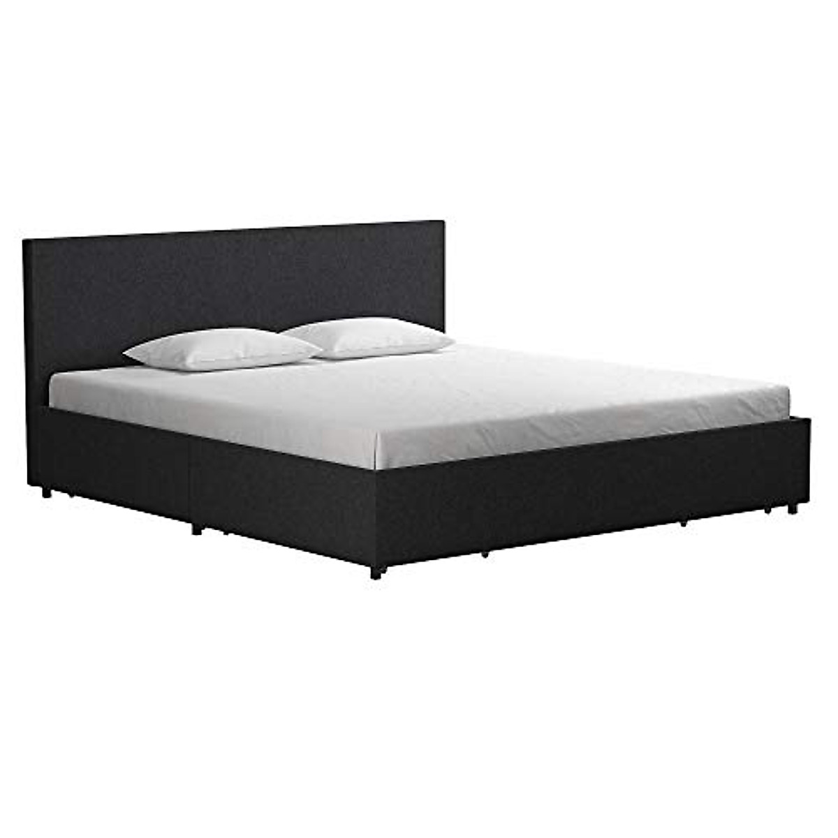Novogratz Kelly Bed with Storage, King, Dark Gray Linen