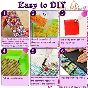 8 Pieces 5D Diamond Rhinestone Painting Bookmark PU Leather Bookmarks Art Beaded Rhinestone Mandala Floral Bookmark with Tassel for Adults