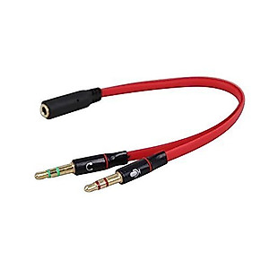 Headphone Splitter for Computer 3.5mm Female to 2 Dual 3.5mm Male Headphone Mic Audio Y Splitter Cable Smartphone Headset to PC Adapter, Upgraded, Red