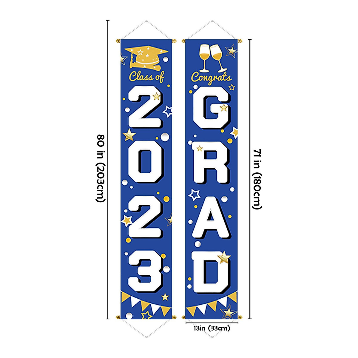 Ivenf 2023 Graduation Party Decorations, Class of 2023 Congrats Grad Banner, Graduation Porch Sign, Blue and White Graduation Decoartions Hanging Banner Photo Props for Home School Graduation Party
