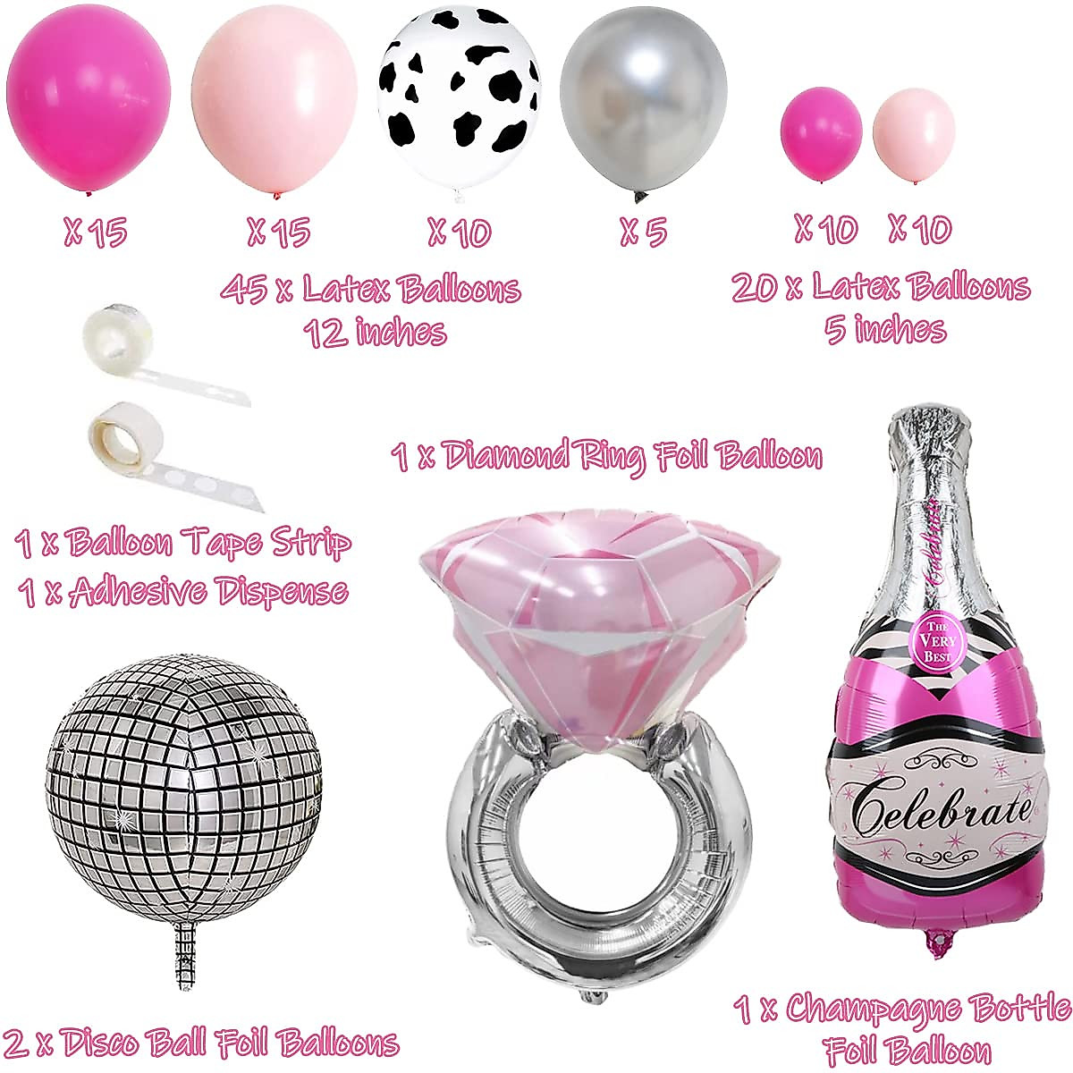 71 Packs Nashville Bachelorette Party Kit Pink and Cow Print Balloon Arch Disco Ball Mylar Balloon for Nash Bash Bachelorette Party Decorations