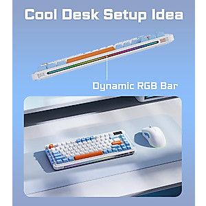 ROYALAXE L75 Wireless Mechanical Keyboard, Hot-swappable Wired/Bluetooth 5.0/2.4G Wireless Keyboard with RGB Backlit for Windows & Mac, PBT Keycaps, Gateron Yellow Switch Pro, Navy White