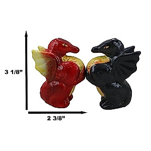 Ebros Gift Red Fire And Black Smoke Dueling Dragons Couple Ceramic Salt Pepper Shakers Set Figurines As Fantasy Mythical Magic Dungeons And Dragon Gothic Accent Decor