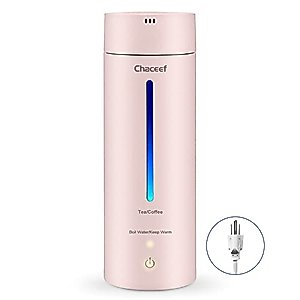 CHACEEF Travel Electric Kettle, 350ml Small Portable Kettle with Non-stick Coating, BPA Free, 3 Colors LED Water Boiler with Keep Warm Function, Fast Boil and Auto Shut Off Hot Water Kettle, Pink