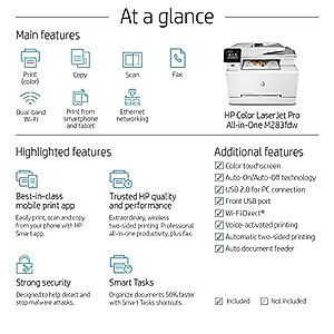 HP Color LaserJet Pro M283fdw Wireless All-in-One Laser Printer, Remote Mobile Print, Scan & Copy, Duplex Printing, Works with Alexa (7KW75A)