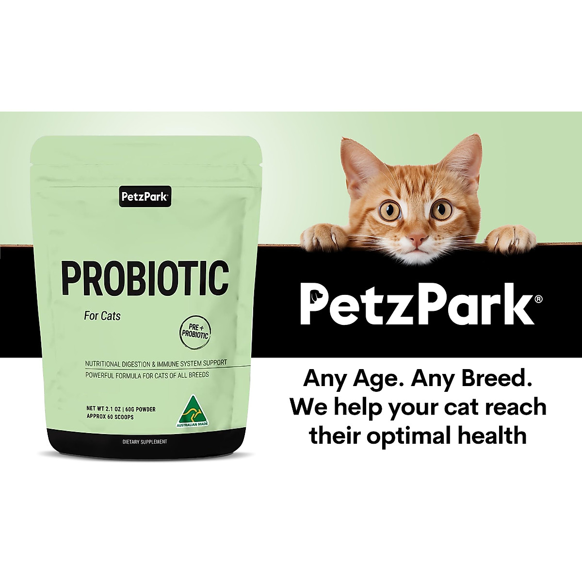 Probiotic for Cats & Kittens - Cat Probiotic Powder for Hairball Prevention, Digestive Support, Immune Health, Prebiotics, and Diarrhea Relief - Suitable for Indoor Cats & Kittens - 60 Scoops