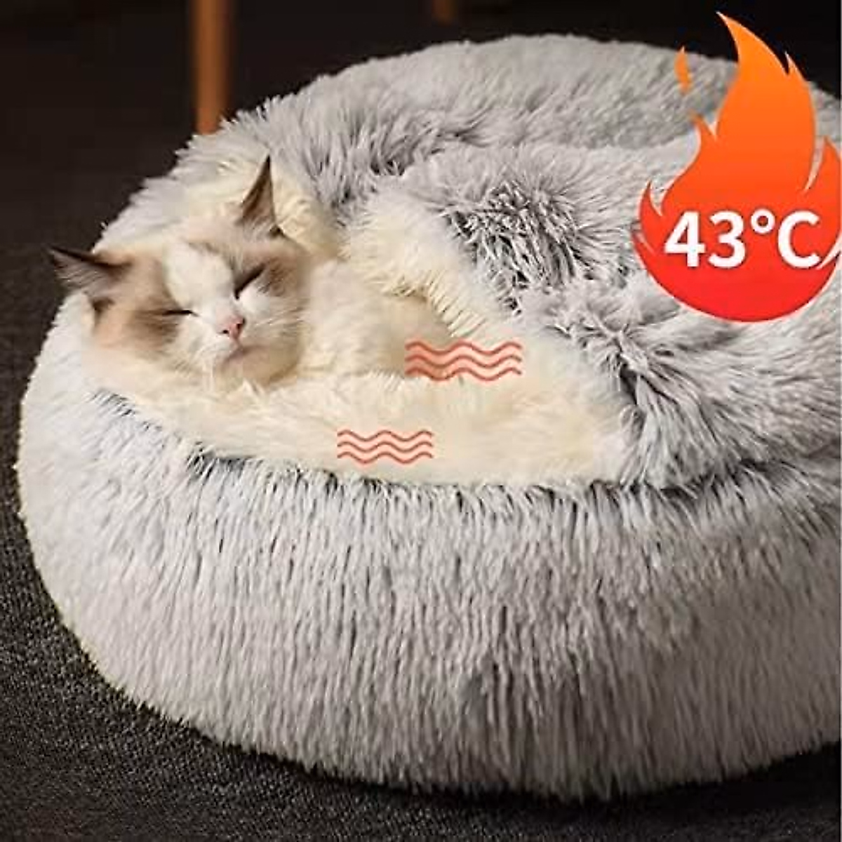 Small Dog Bed, Donut Cuddler Nest Warm Soft Plush Faux Fur Washable Dog Bed with Non-Slip Bottom for Medium Small Dogs Snooze Sleeping Indoor (65cm/25in)