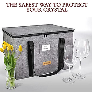 MyLuxe Wine Glass Storage Box - Case with Dividers for Wine Glasses, Crystal and Champagne Flutes, Padded Container with Sturdy Handle