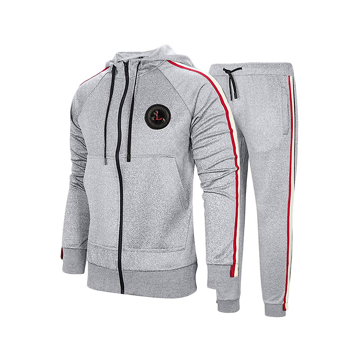 PASOK Men's Casual Tracksuit Set Long Sleeve Full-Zip Running Jogging Athletic Sweat Suits (M, Style 2 Light Gray)