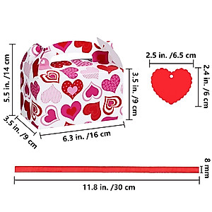 Winlyn 48 Set Valentine's Day Treat Boxes Hearts Prints Boxes Cookie Boxes Goodie Bag Party Favor Boxes Container Candy Box with Heart Tags Bulk for Kids Girls School Classroom Supplies