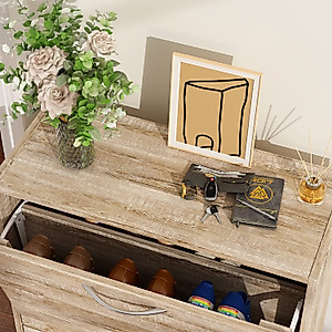 ECACAD 3-Drawer Shoe Storage Cabinet with Ventilate Doors, Wood 3-Tier Shoe Rack Storage Organizer for Entryway, Hallway, Brown (22.4”W x 9.4”D x 42.3”H)