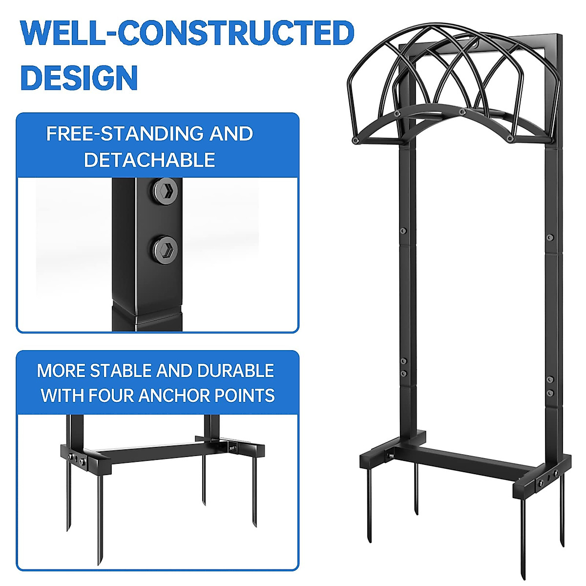 GREENER Garden Hose Holder GREENER Freestanding Heavy Duty Water Hose Holder Detachable Metal Hose Hanger Holds 150-feet Hose,Outdoor Hose Stands Hose Holder Storage Rack For Outside Yard Lawn, Black