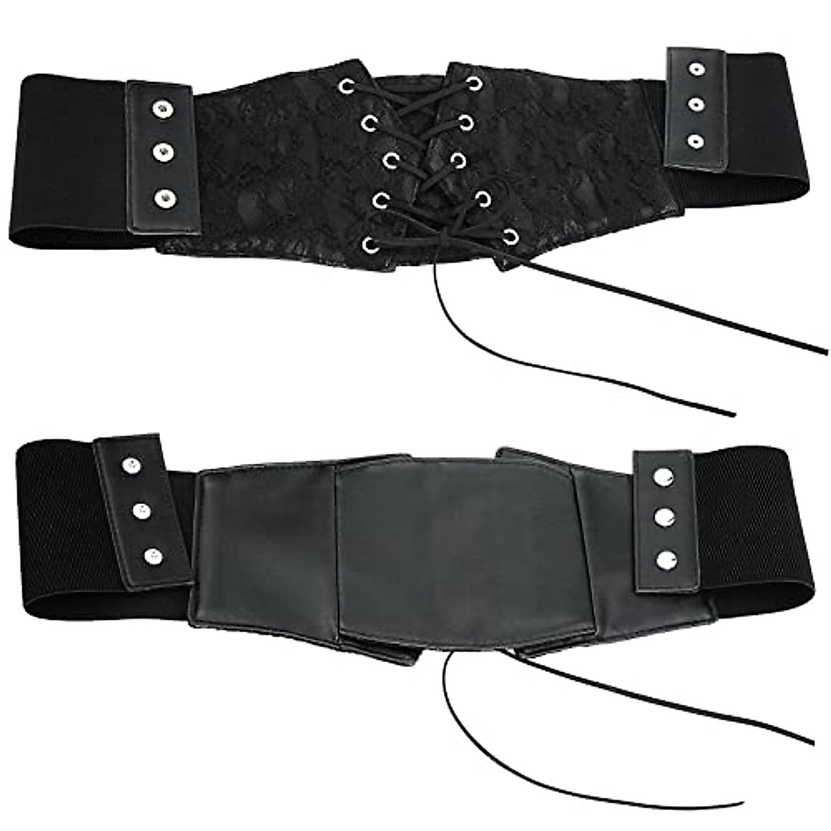 Glamorstar Corset Belt for Women Lace up Leather Belt Wide Waist Belt Elastic Tied Waspie Belt for Dresses Lace Black 27.5IN/70CM