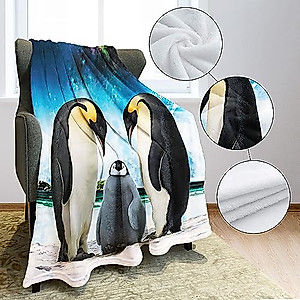 HommomH 40"x50" Blanket Soft Fluffy Flannel Fleece Throw Blue Sky Penguin