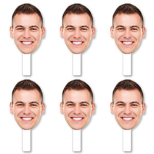 Big Dot of Happiness Fun Face Cutout Paddles - 6 Piece Cut Out Kit - Custom Photo Head Cut Out Photo Booth and Fan Props - Face Photo on Stick - Custom Face Photos Upload 1 Photo