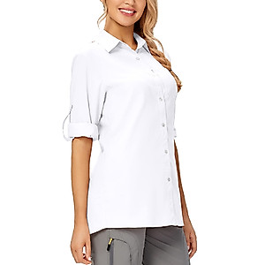 Women Sun Protection Shirts Long Sleeve UV Fishing Hiking Button Safari Dry Quick Lightweight Lightweight Shirts,5019 White,Medium