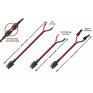 Genasun Wires Battery Kit for Solar Charge Controllers, 12 AWG Wires with Anderson Connector, Ring Terminals, and Alligators Connectors. Compatible GV-4, GV-5, GV-10, and GVB-8
