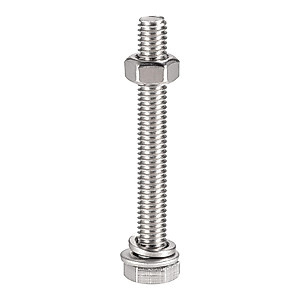 uxcell M6 x 50mm Hex Head Screws Bolts, Nuts, Flat & Lock Washers Kits, 304 Stainless Steel Fully Thread Hexagon Bolts 6 Sets