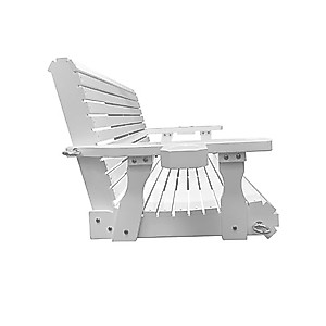 Wooden Porch Swing 2-Seater, Bench Swing with Cupholders, Hanging Chains and 7mm Springs, Heavy Duty 800 LBS, for Outdoor Patio Garden Yard, 4 FT, White