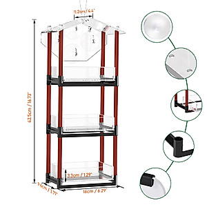 Window Bird Feeder with Strong Suction Cups, Large Weatherproof Birdfeeder with 3 Tiers Seed Tray and Drinking Sink, Outdoor Hanging Birdhouse for Wild Birds, Finch, Cardinal, and Bluebird