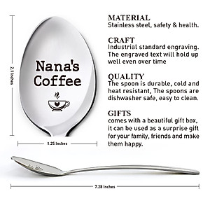 Nana's Coffee Spoon Gifts, Mother’s Day Birthday Thanksgiving Christmas Gifts for Best Nana Ever, Grandma Grandmother Gifts from Granddaughter Grandson Grandchildren, Engraved Stainless Steel Spoon