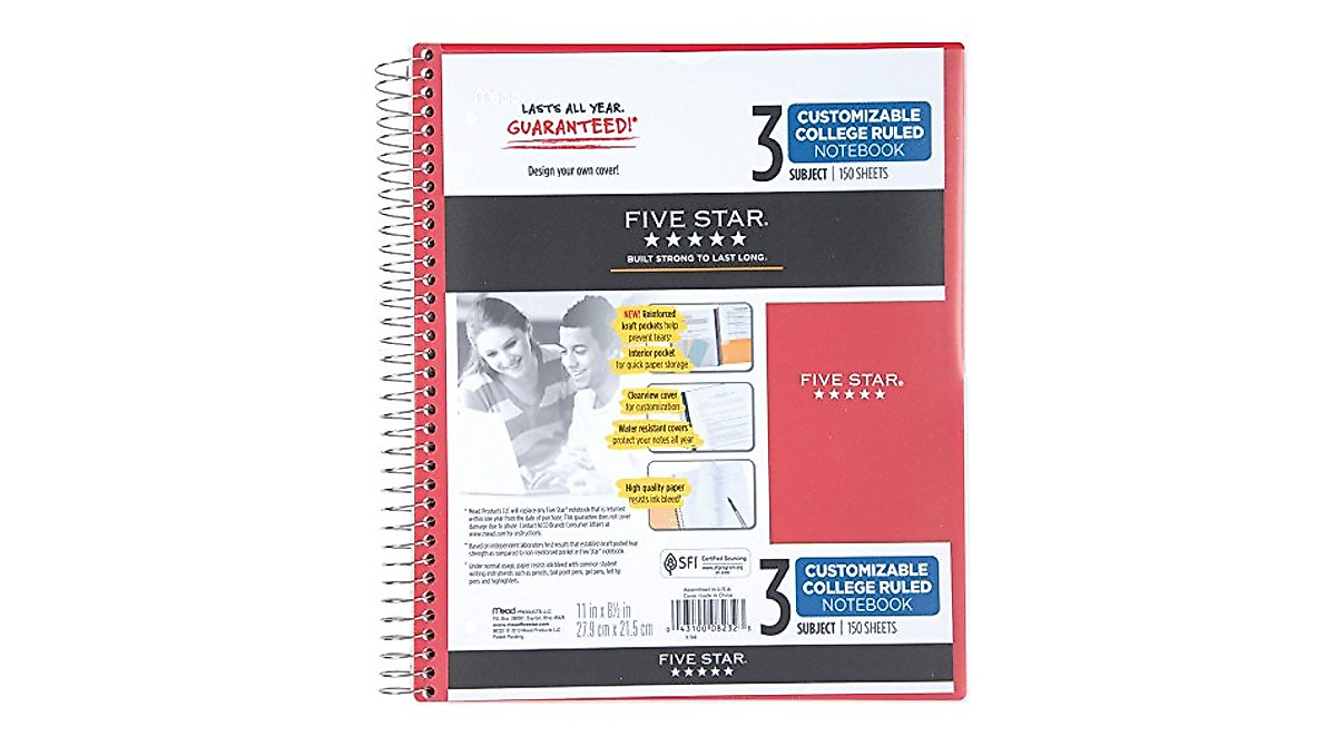 Five Star 3 Subject Notebook - Durable College-Ruled Organizer