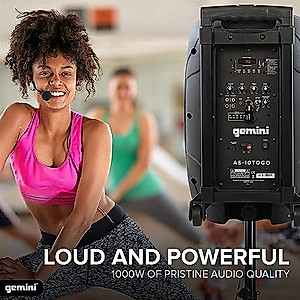 Gemini Sound AS-10TOGO - 1000W Peak Active Bluetooth® PA Speaker, 10” Woofer, Trolley Handle and Wheels, Long-Lasting Battery Powered, Wireless Mic, Echo for Karaoke, Perfect for Tailgates