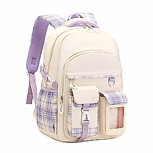 PIG PIG GIRL Girls Backpack, Lightweight Kids Backpack Functional Pockets Kawaii School Backpack Watrer Resistant Boogbag for Primary Elementary School,Beige