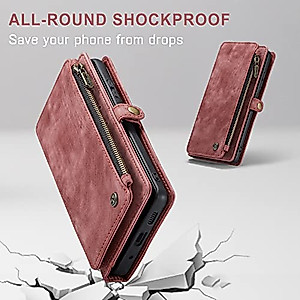 Defencase Compatible with Samsung Galaxy S20 FE 5G Case Wallet with Card Holder for Women Men, PU Leather Magnetic Snap Flip Zipper Strap Wallet Case Fit for Galaxy S20 FE, Fashion Red