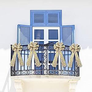 Large Easter Wreath Bows for Front Door, Flaxen Burlap Ribbon Bow Easter Bunny Bows Holiday Spring Bow Tree Topper Bows for Easter Party Decorations Supplies