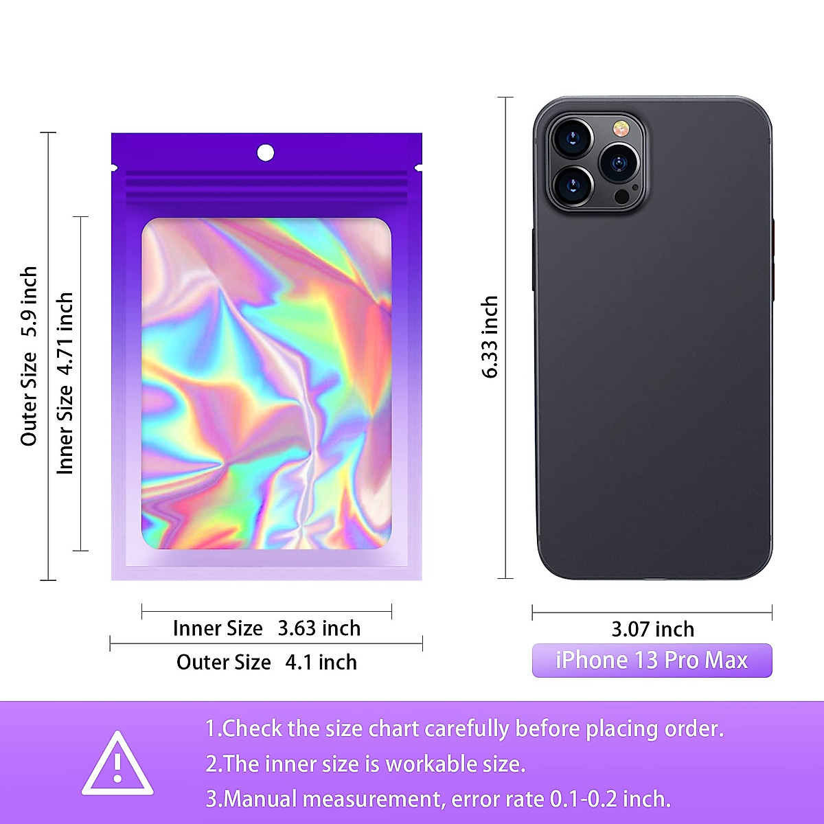 100 Pieces Resealable Mylar Bags, Smell Proof Bags with Clear Window for Food Storage Party Favor Packaging Small Business (Gradient Purple, 4.1×5.9 Inch)