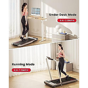 DeerRun Under Desk Treadmills for Home - Walking Pad - 2 in 1 Foldable Walking Treadmill - Portable Desk Treadmill for Small Space - Mini Folding Running Machine for Home Clearance