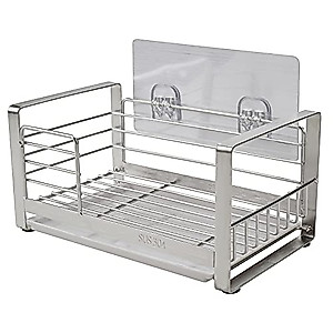 OTONIS Sponge Holder For Kitchen Sink Tray Organizer Adhesive Soap Holder, Dish Suction Cup Sponge Holder, Adhesive or Free Standing, SUS304 Stainless Steel, Silver