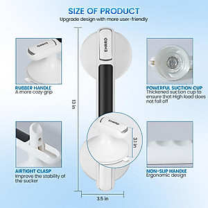 EHRRD A Pair(Two) Suction Cup Bathroom Grab Bar with Black Accent - Secure Safety Handle for Bathtubs and Showers, Non-Slip Shower Handrail for Seniors and Elderly, No Drilling Required (Black)