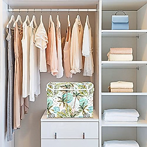 CaTaKu Geometric Palm Tree Storage Bins with Lids Fabric Large Storage Container Cube Basket with Handle Decorative Storage Boxes for Organizing Clothes Shelves