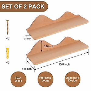 Wood Floating Shelves Wall Mounted Set of 2 for Wall Decor, Natural Wood Floating Shelves for Living Room/Bedroom/Kitchen Decor Storage (Natural)