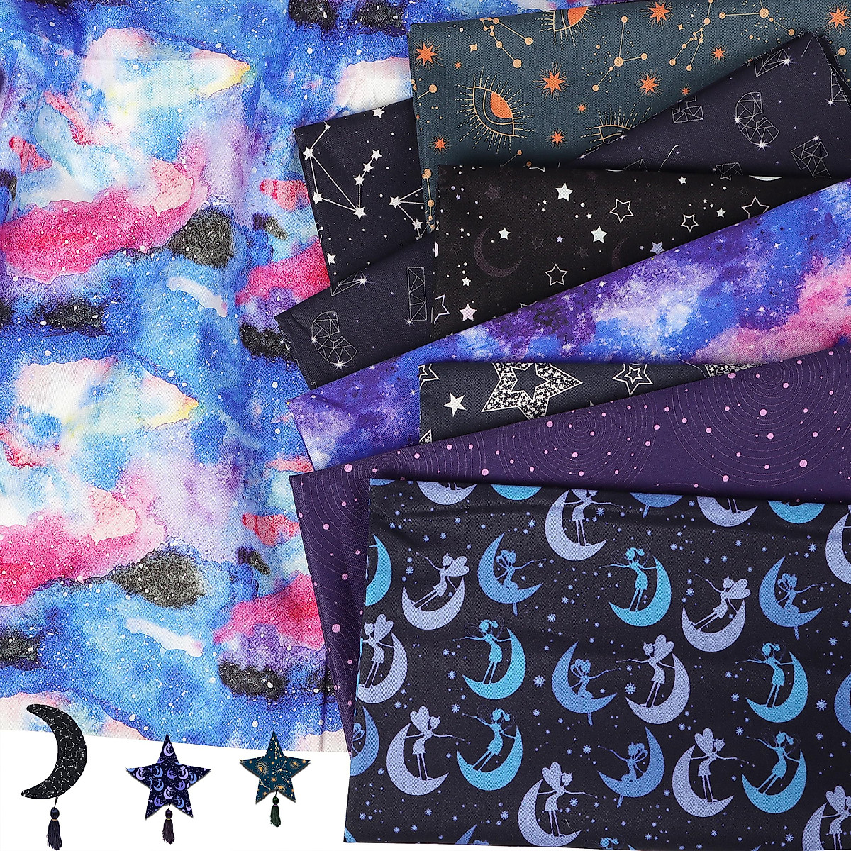 ZAIONE Fat Quarters Cotton Fabric: Blue 9Pcs Starry Sky Printed Fabric 18”x20” Quilting Squares for Patchwork DIY