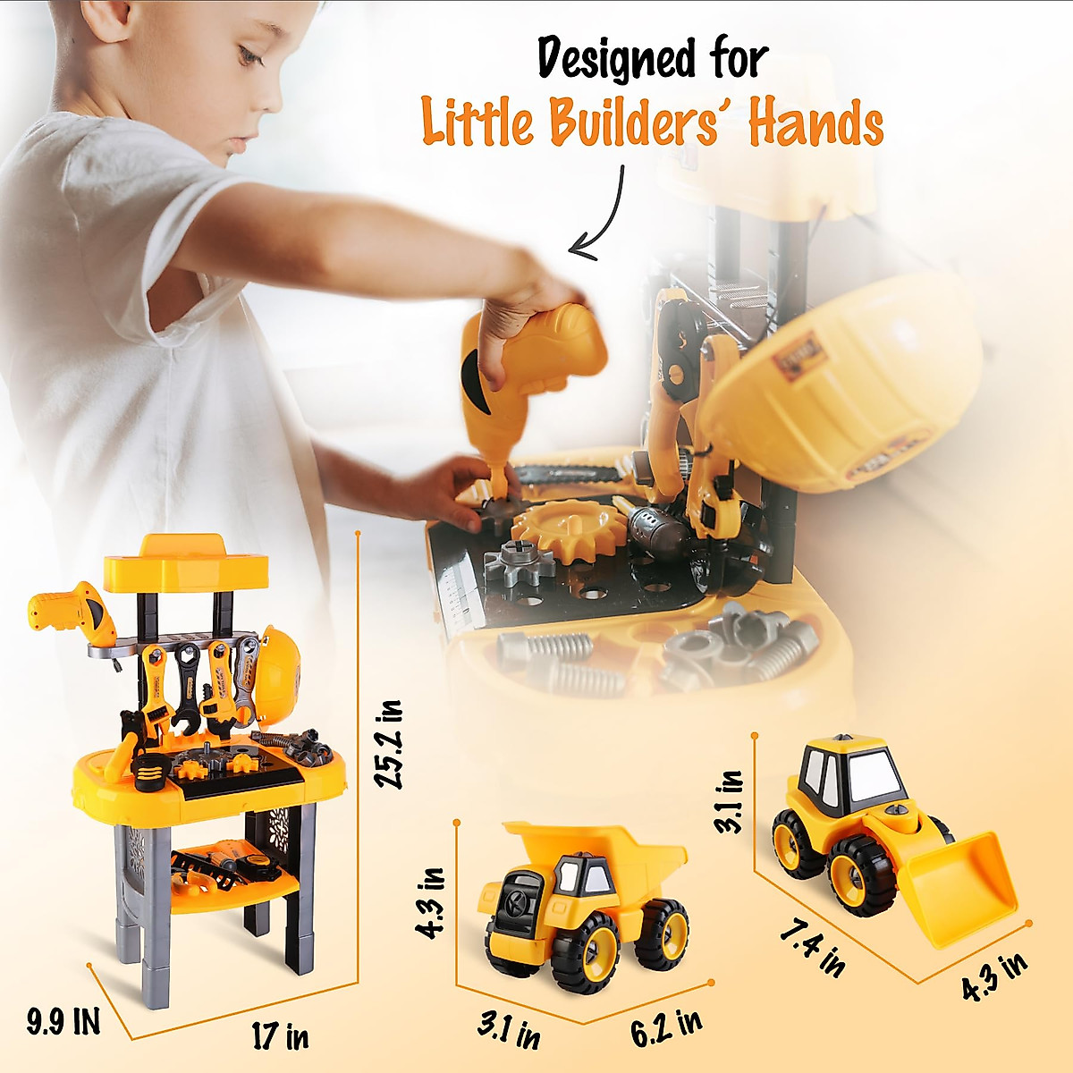 Tool Set with Electronic Toy Drill, Pretend Play for Toddlers, Construction Kits for Kids Ages 3-5 Years Old, Toddler Boy Toys (Workbench)