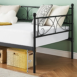 Amyove Twin Daybed Frame with Stylish Headboard, Metal Sofa Single Bed Frame with Metal Slat Support, No Box Spring Needed, Multifunctional Platform Bed for Bedroom Living Room Guest Room, Black