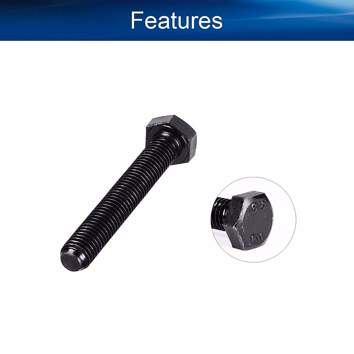 Yinpecly M10x65mm Hex Head Screw Bolts Fastener Grade 8.8 Carbon Steel Black 10pcs