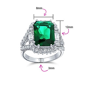 Bling Jewelry 7CT Cubic Zirconia CZ Pave Rectangle Green Simulated Emerald Cut Statement Fashion Ring For Women Silver Plated Brass