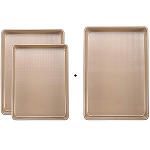 Joho Baking Cookie Sheet Baking Pan Set, Professional Baking Sheet for Oven Nonstick, Large Baking Trays, 3 Piece9x13in,10x15in,13x18in Gold