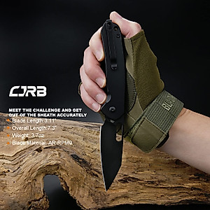 CJRB Pyrite-Alt (J1925A) Folding Pocket Knife with 3.11'' Black PVD AR-RPM9 Wharncliffe Blade Black PVD Steel Handle,Button Lock EDC Knife for Tactical,Outdoor,Hiking and Gift