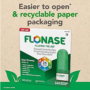 Flonase Allergy Relief Nasal Spray, 24 Hour Non Drowsy Allergy Medicine, Metered Nasal Spray - 144 Sprays (Pack of 2) - Fall and Seasonal Allergy Relief