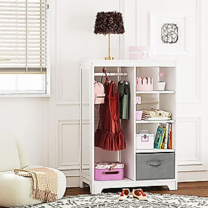 UTEX Kids Dress Up Storage with Mirror, Kids Armoire Dresser with 2 Storage Bins and Open Hanging, Costume Closet Wardrobe for Kids, Pretend Storage Closet Armoire Dresser for Bedroom, Kids Room