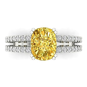 Clara Pucci 3.50 ct Cushion Cut Solitaire Genuine Yellow Simulated Diamond Engagement Promise Anniversary Bridal Ring 18K White Gold 9.25