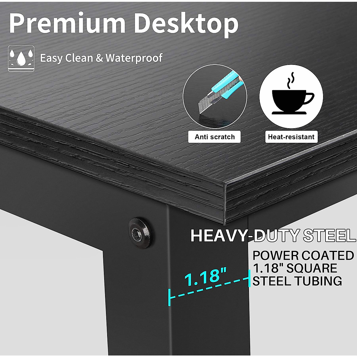 Aquzee Computer Desk with Hutch and Bookshelves, Large Leg Room 55 inch Width Black Desk with Space Saving Storage Shelves, Easy Assemble and All Hardware and Tools Included