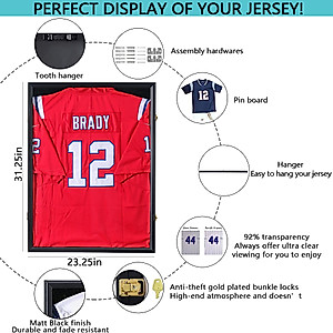 Grintus Jersey Frame Display Case Jersey Display Case Jersey Shadow Box with 98% Uv Protection Acrylic and Hanger for Baseball Basketball Football Soccer Hockey Sport Shirt and Uniform,Black Finish