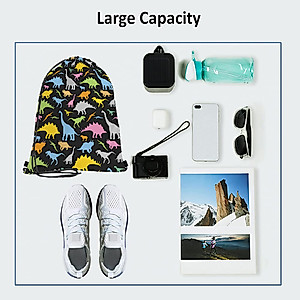 Beabes Dinosaurs Drawstring Bags Backpack Bag Cool Wild Cartoon Cute Prehistoric Colorful Animal Silhouette Sport Gym Sack Drawstring Bag String Bag Yoga Bag for Men Women